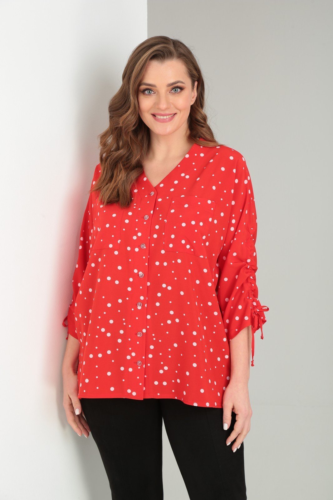 Блузка 730-1 горох на красном Modema купить - 23% скидка | в наличии